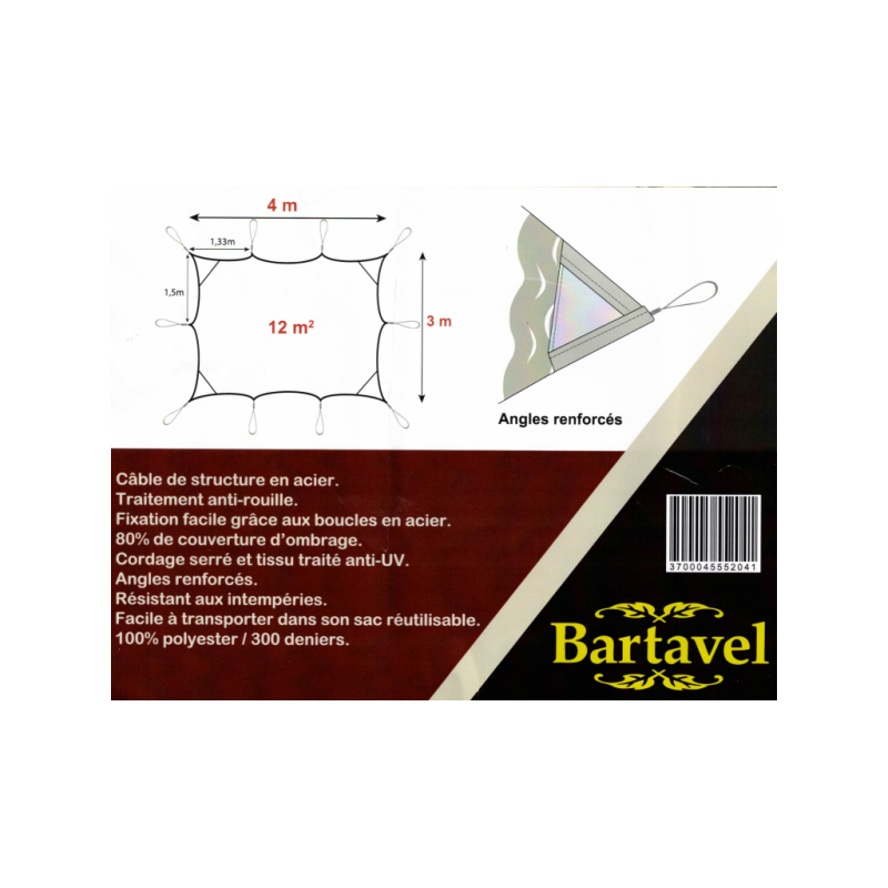 Filet renforcé Bartavel (Câble Acier) - 80% - Sable
